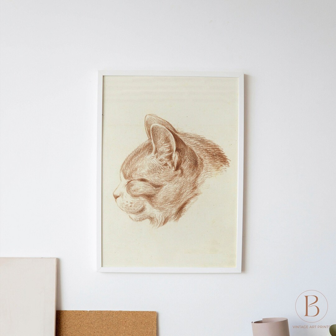 Vintage Cat Drawing: Antique Pet Print for Timeless Home Decor | Cat ...