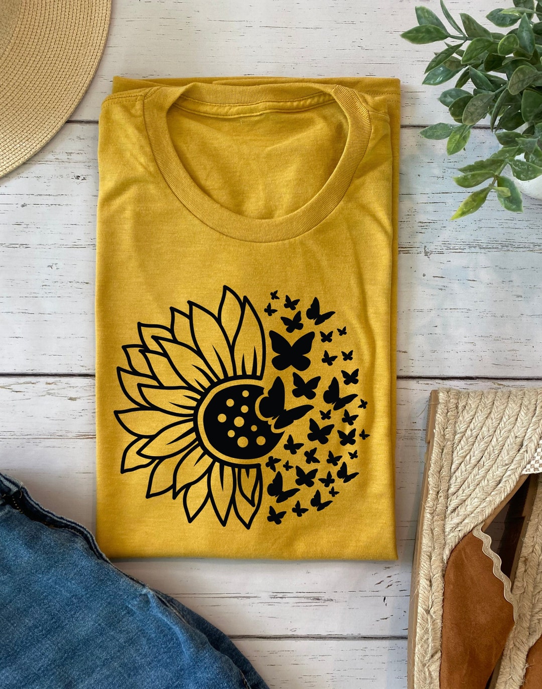 Sunflower Shirt for Women, Sunflower Butterfly Shirts Women, Yellow ...