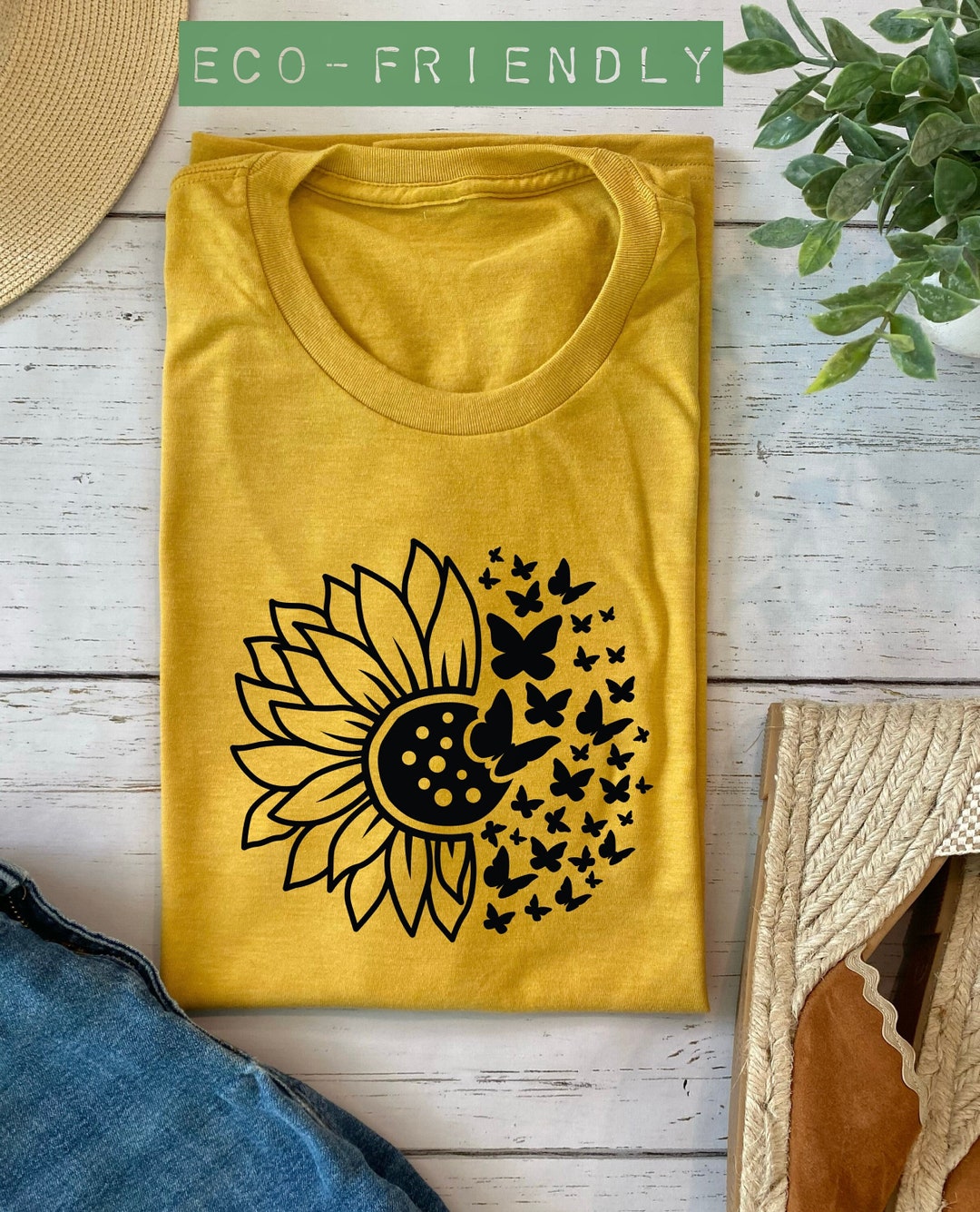 Sunflower Shirt for Women, Sunflower Butterfly Shirts Women, Yellow ...