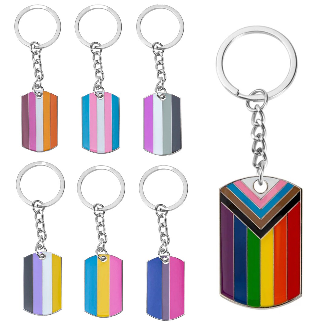 Progress Pride LGBTQI+ Flag Dog Tag Keychain | Metal Enamel - Etsy