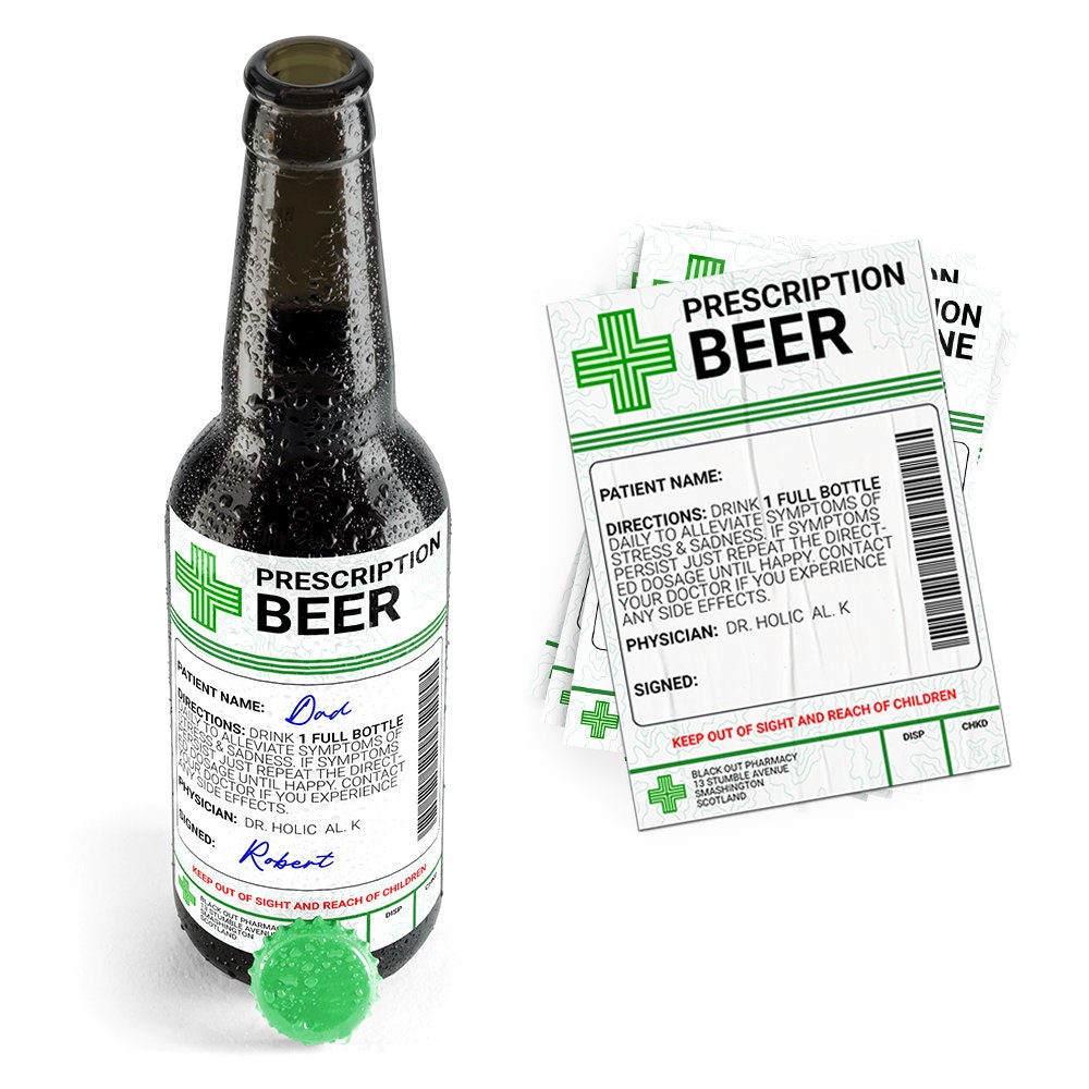 Beer Prescription Medical Alcohol Bottle Gift Funny Drinks Sticker ...