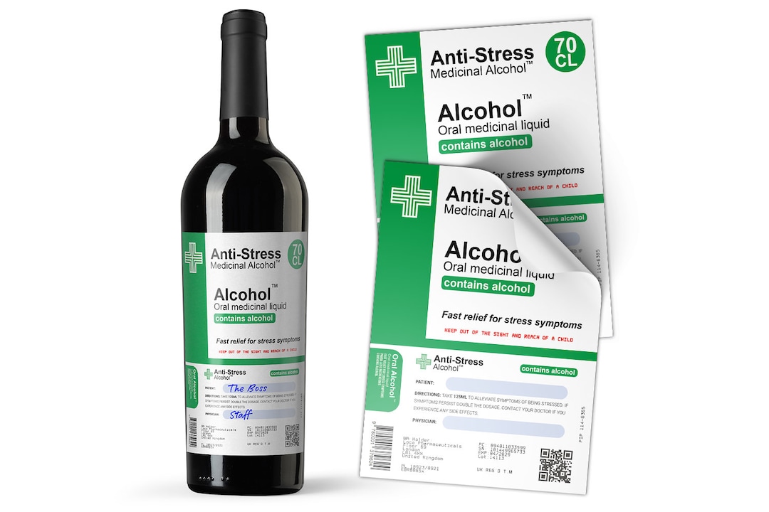 Anti-stress Alcohol Wine & Spirit Bottle Stickers Prescription Drink ...