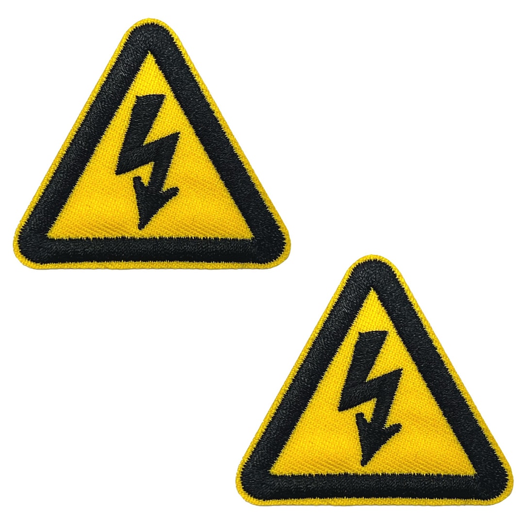 2 X Electrical Electricity Triangle Hazard - Iron on Embroidery Patches ...