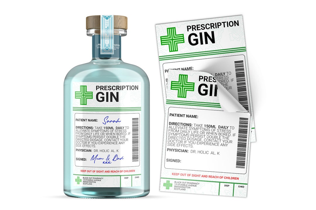 Gin Prescription Medical Alcohol Bottle Gift Funny Drinks Joke Sticker ...