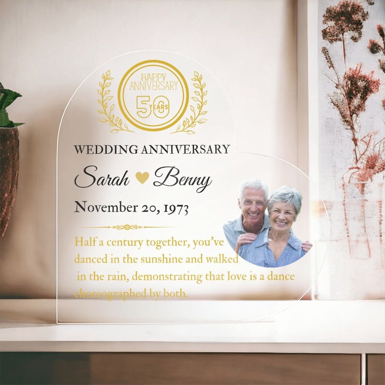 Personalized Photo Names, Date Heart 50th Anniversary Acrylic Plaque ...