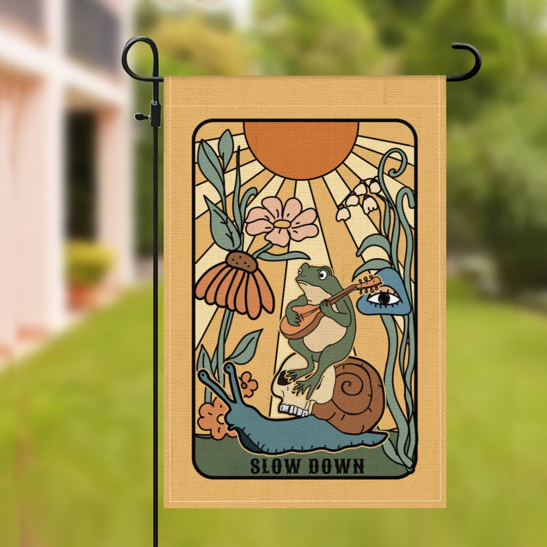 Slow Down Flag Retro Frog and Snail Garden Flag Embrace the Art of ...