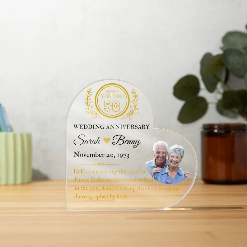 Personalized Photo Names, Date Heart 50th Anniversary Acrylic Plaque ...