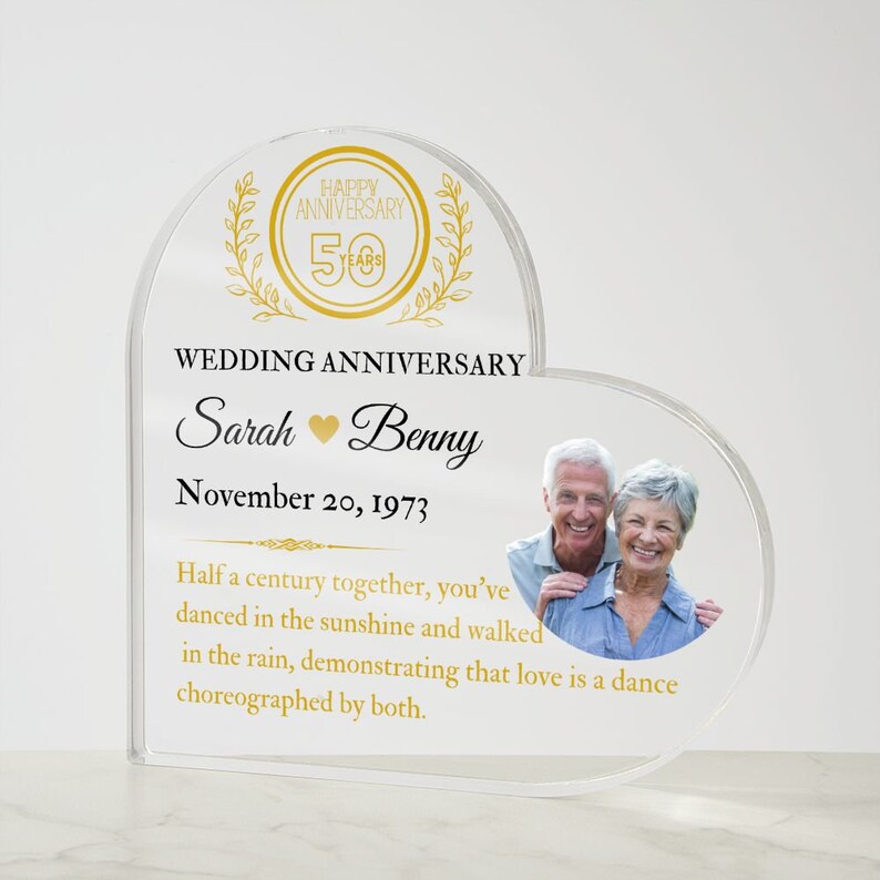 Personalized Photo Names, Date Heart 50th Anniversary Acrylic Plaque ...