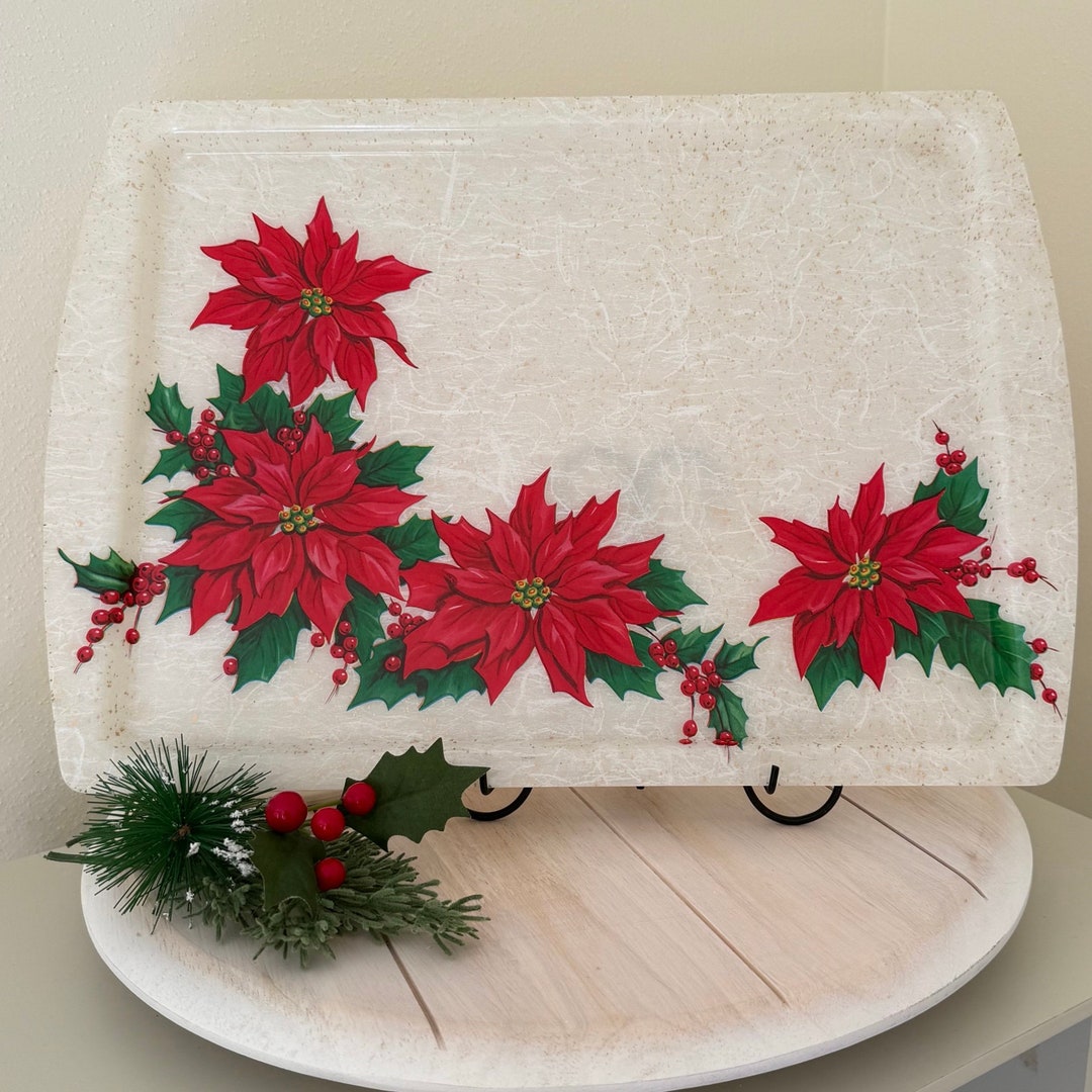 Vintage Poinsettia Gold-flecked Holiday Tray - Etsy