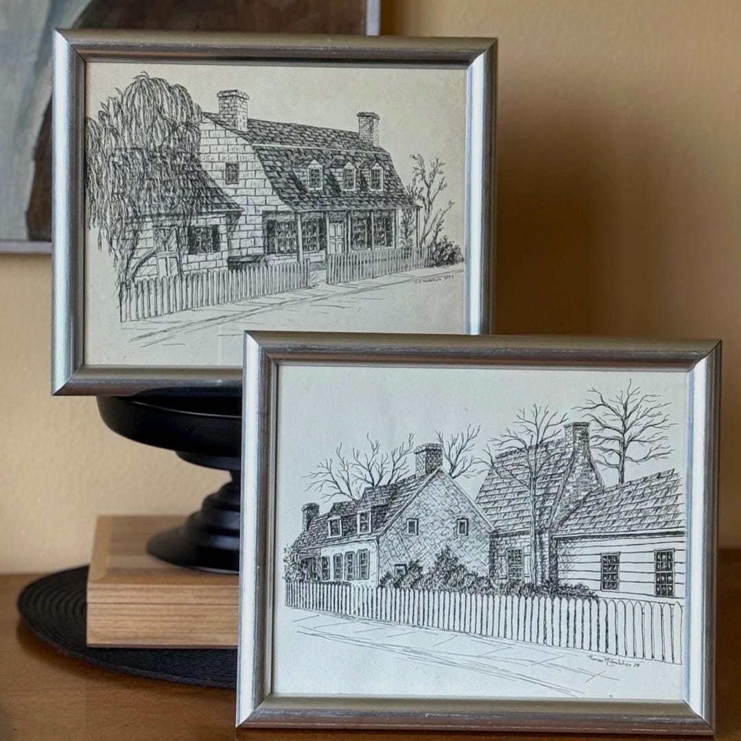 Vintage 1974 House Sketch Prints: Black & White Architectural Art in ...