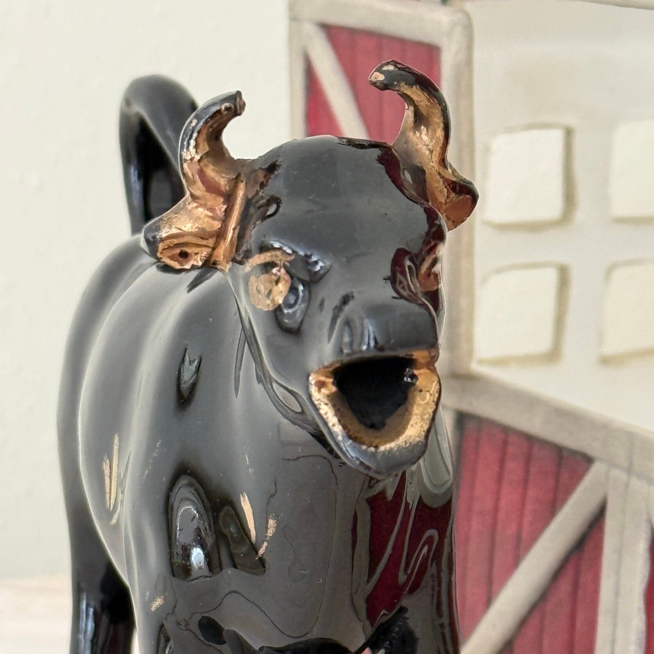 Vintage Black Ceramic Cow Creamer and Tray | Farmhouse Chic - Etsy