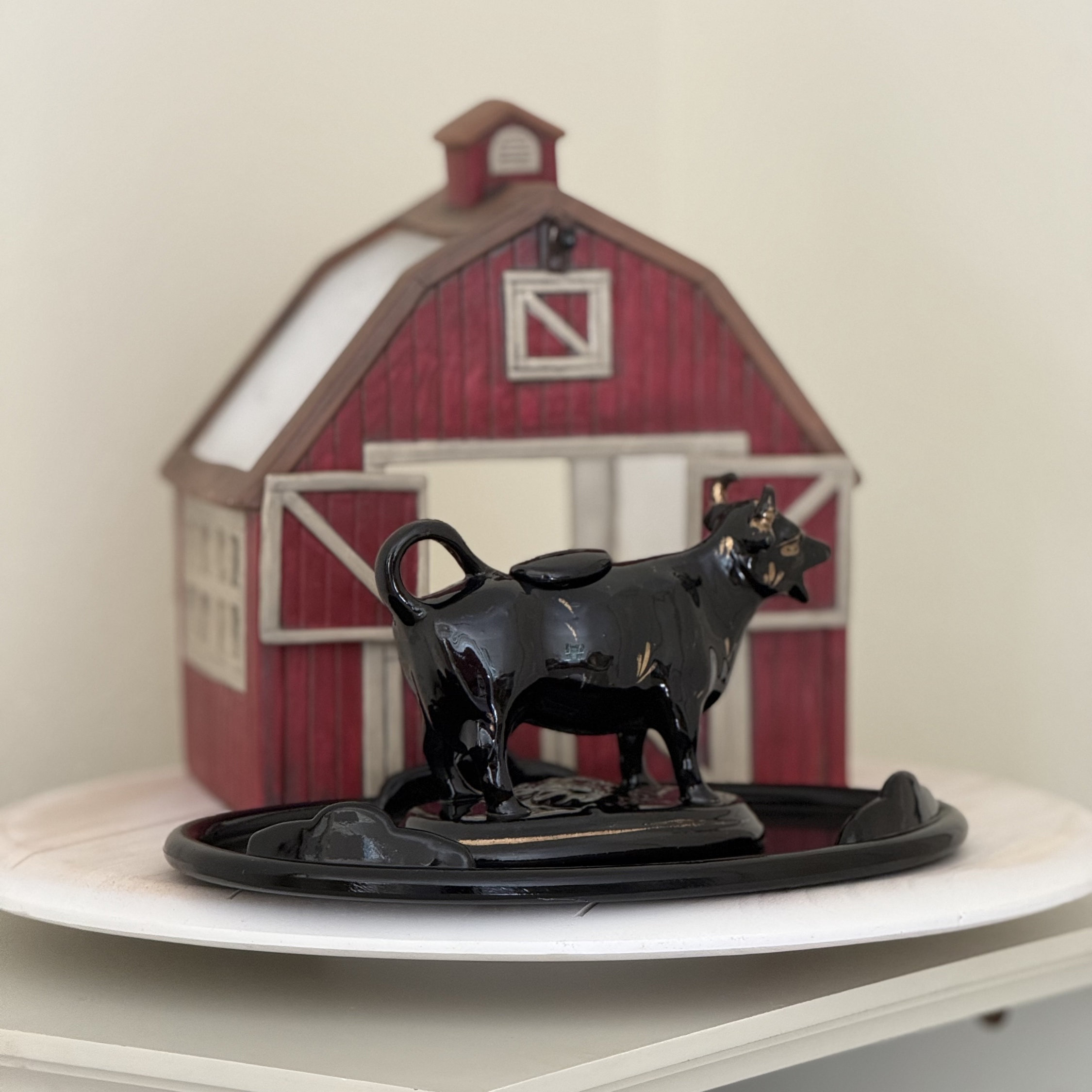 Vintage Black Ceramic Cow Creamer and Tray - Farmhouse Chic - Etsy