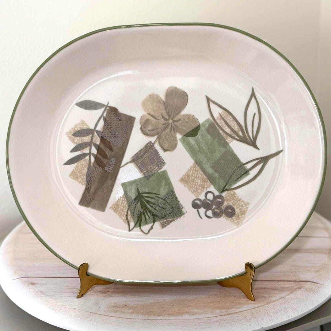 Vintage Corelle Serving Tray: 1970s Corning Ware Green Botanical ...