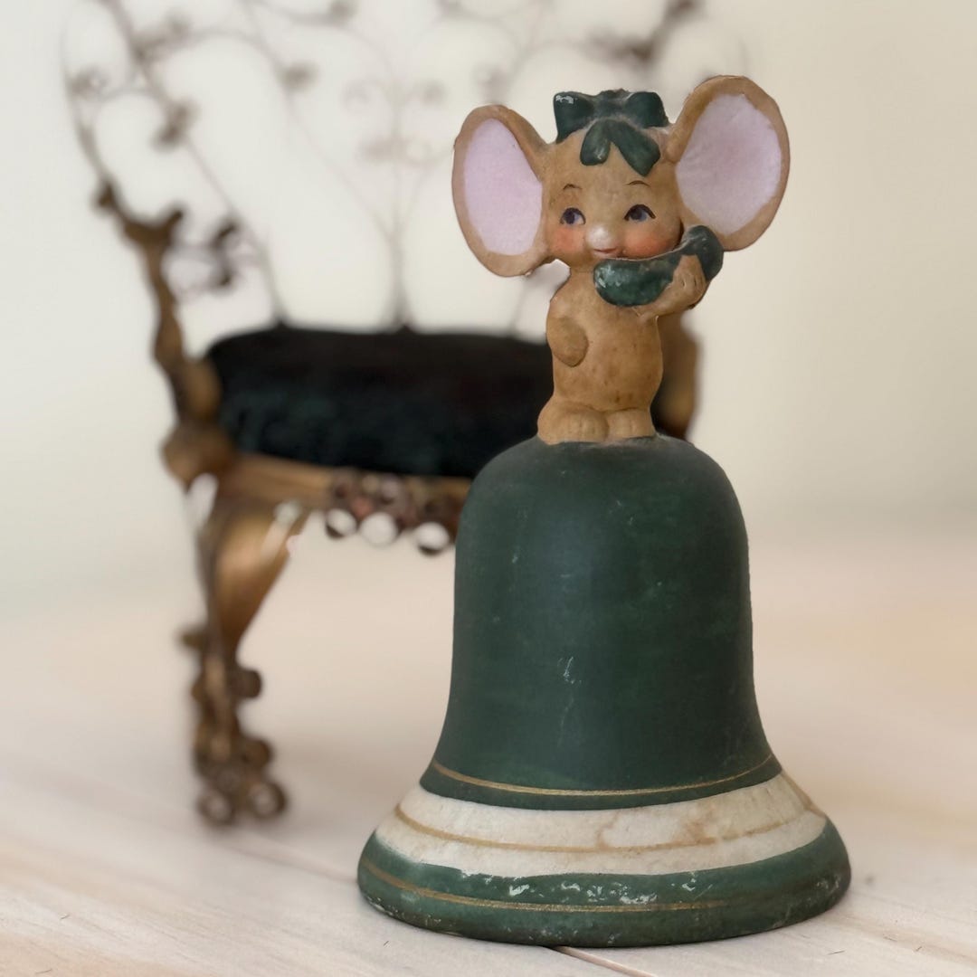 Vintage Lefton China Porcelain Mouse Figurine | Bell | Hand Painted ...