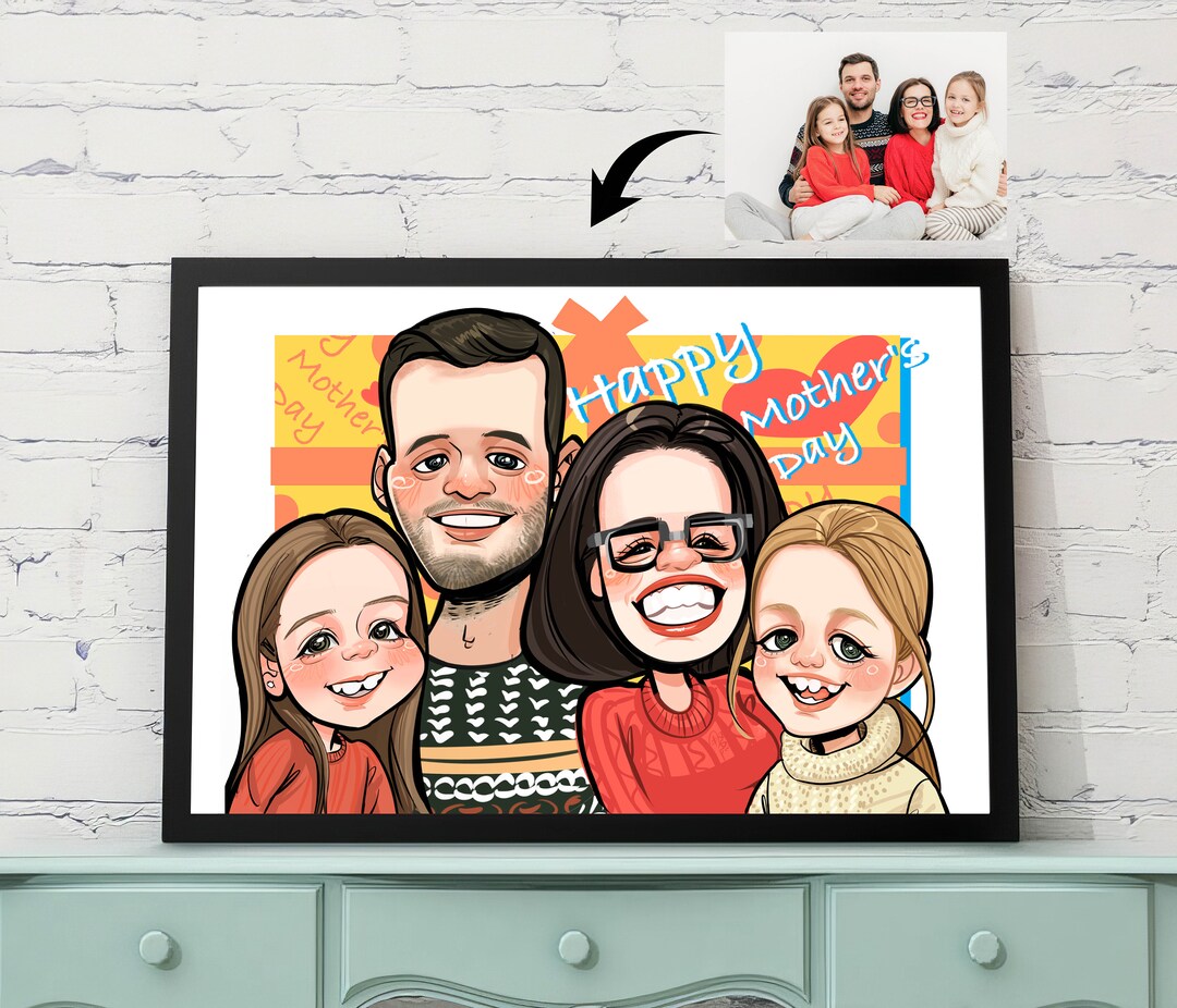 Family Portrait Gift, Custom Cartoon, Personalized Family Caricature ...
