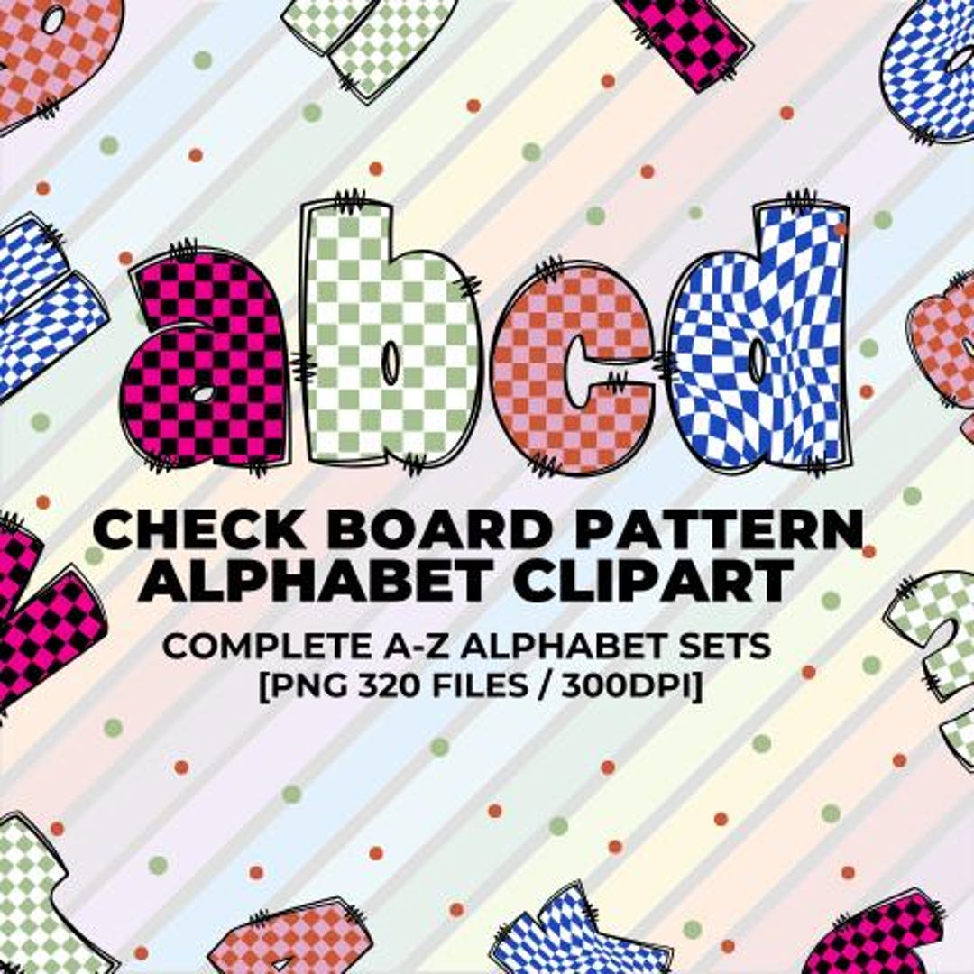 Check Board Pattern Alphabet Clipart, Colorful Checkboard Doodle ...