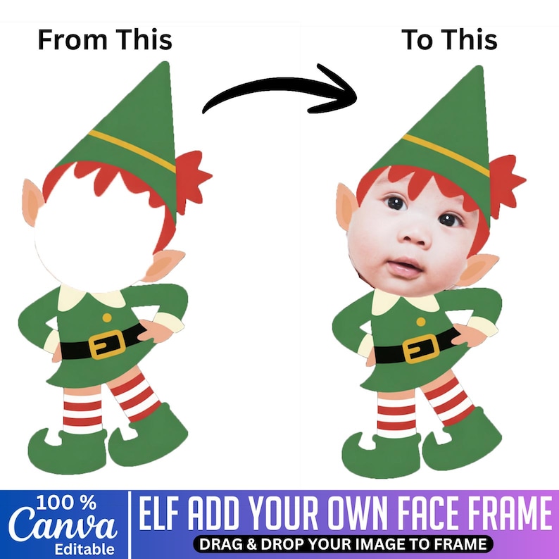 13 Elf Add Your Own Face Photo Frames Bundle, Santa, Elf Face, Canva ...