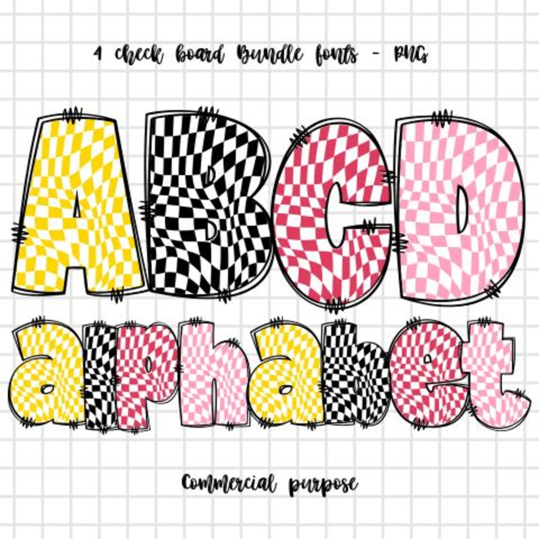 Check Board Pattern Alphabet Clipart, Colorful Checkboard Doodle ...