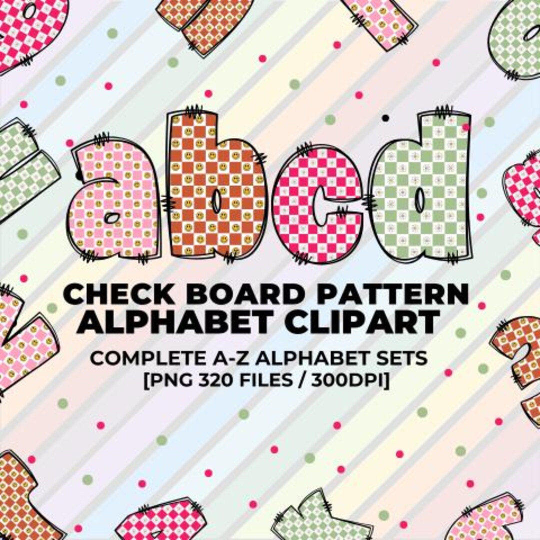 Check Board Pattern Alphabet Clipart, Colorful Checkboard Doodle ...