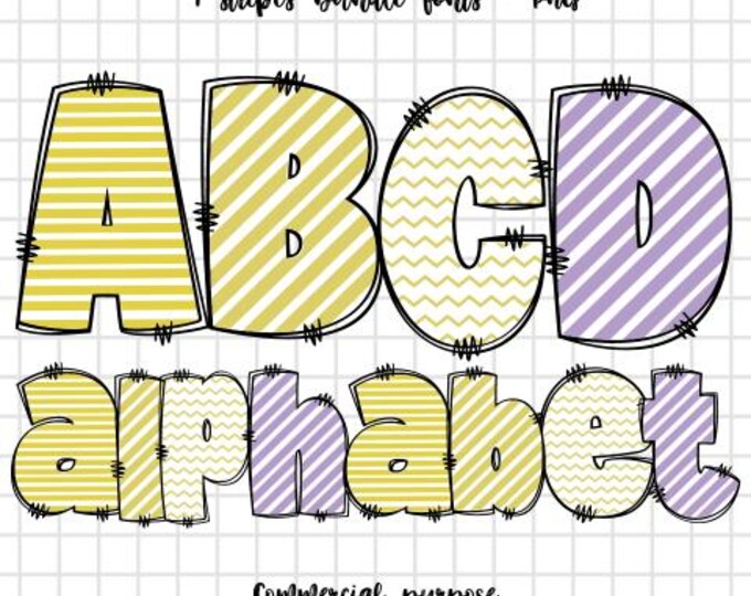 Thin Striped Alphabet Bundle, Hand Drawn Alphabet SVG/PNG Bundle, PNG ...