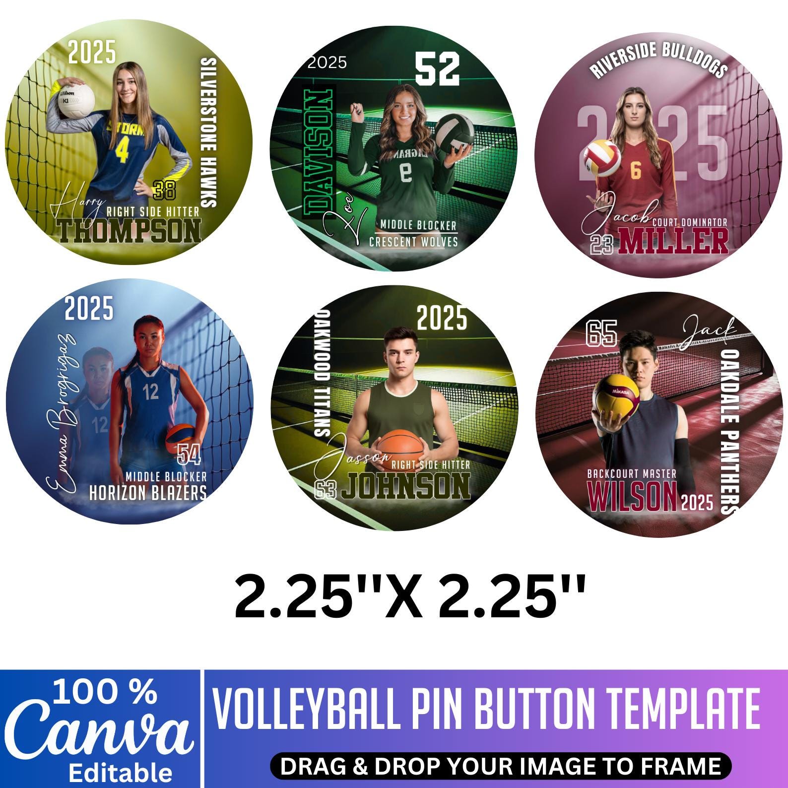 Volleyball Pin Button Template, Canva Editable Volleyball Sticker ...