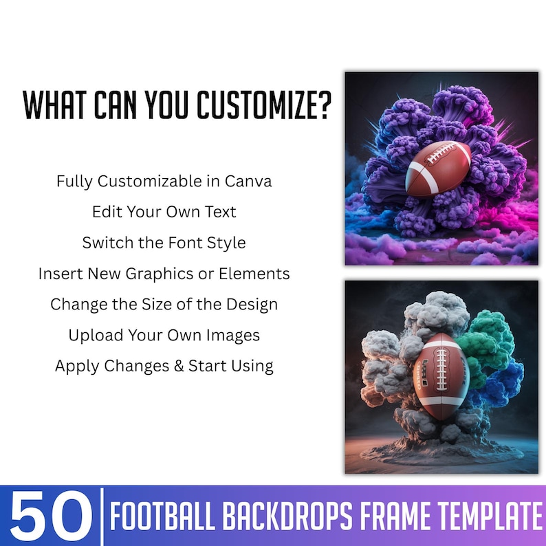 50 Football Backdrops Bundle, Colored Smoke Background, Football and ...