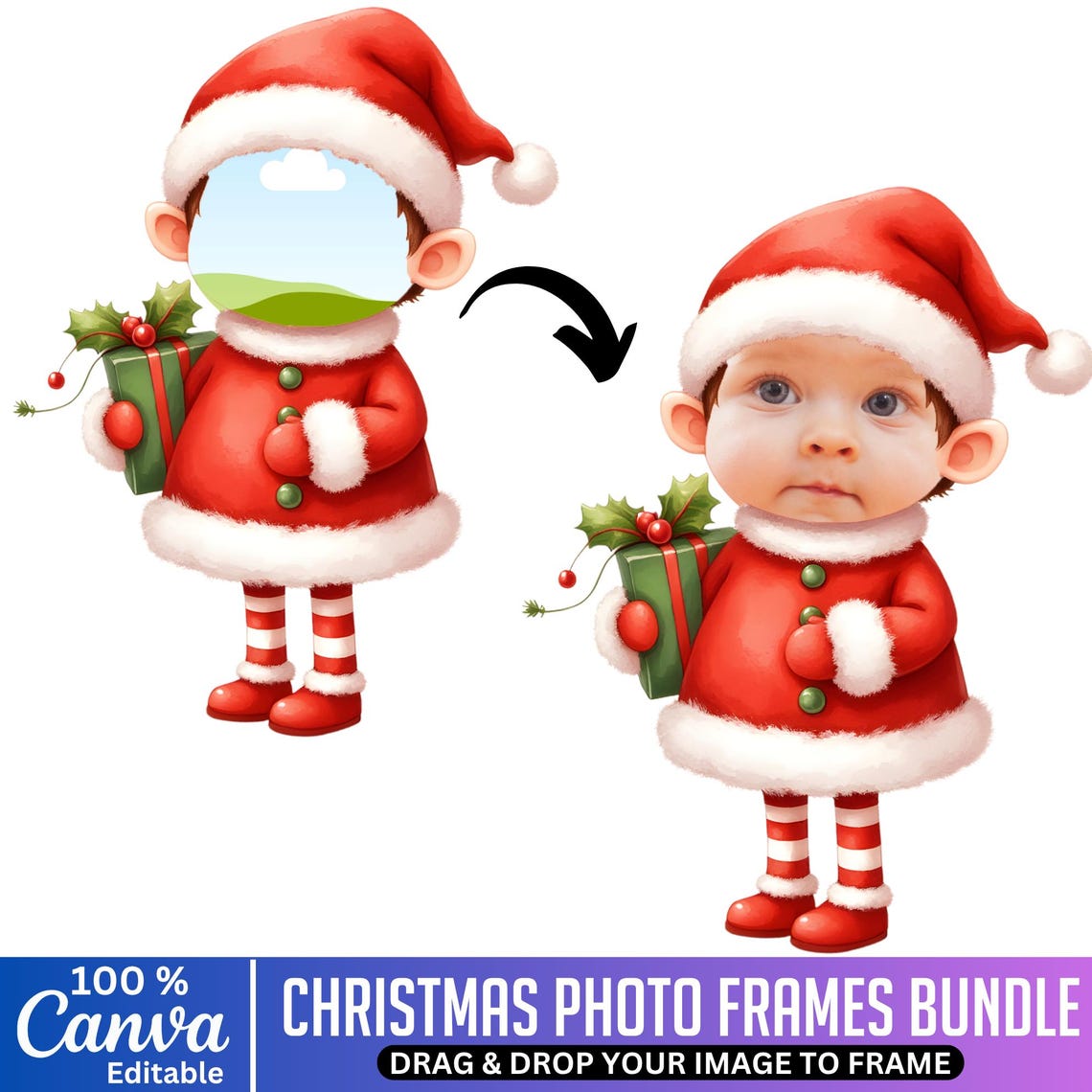 37 Christmas Photo Frames Bundle, Santa, Gingerbread Face, Elf Face ...