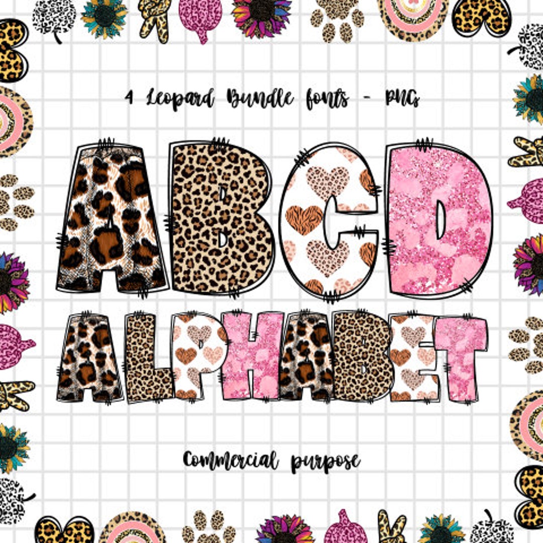 Leopard Print Doodle Alphabet Bundle, Animals Skin Alphabet Png, Animal ...