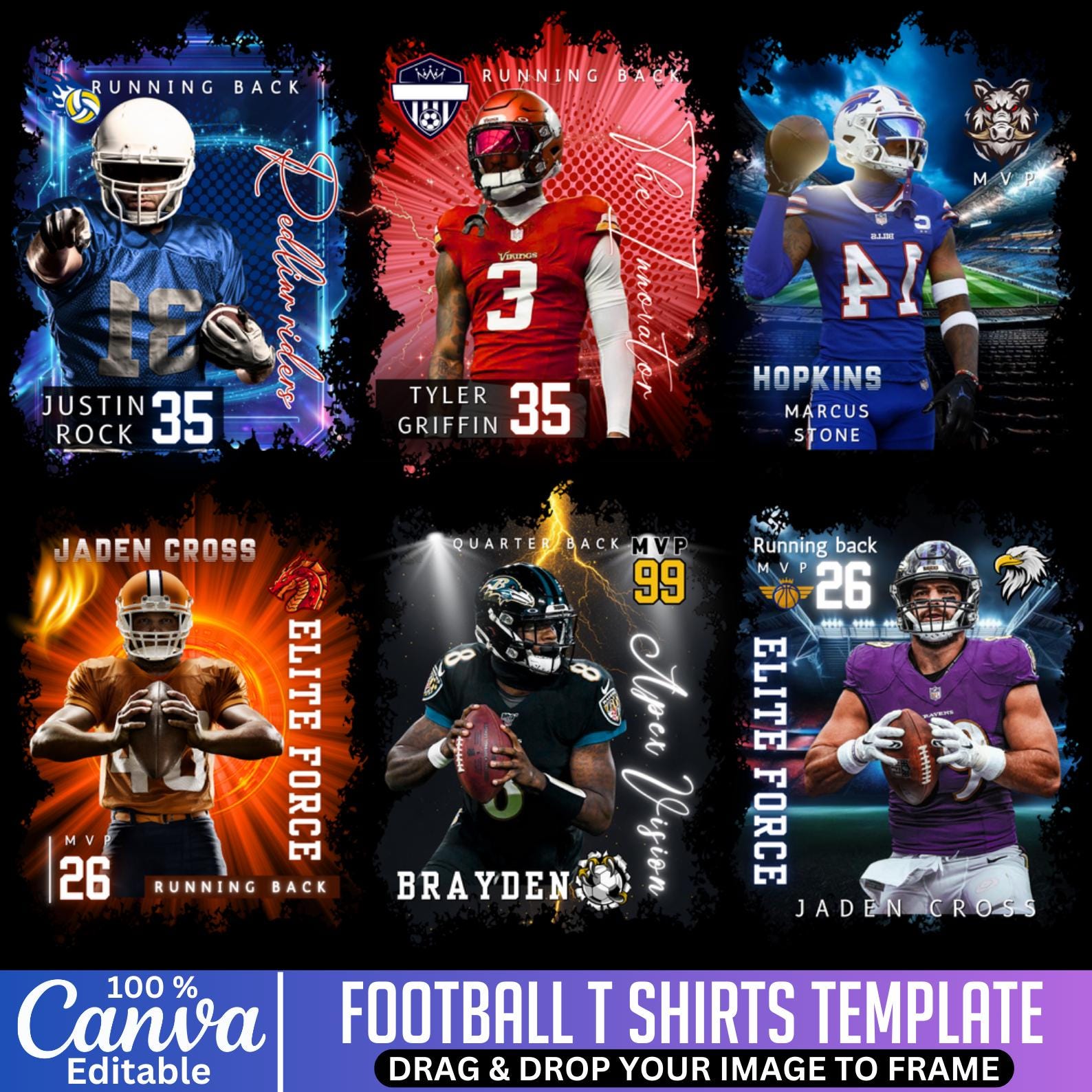 Canva Editable Football T Shirt Bundle, Football Game Day Designs ...