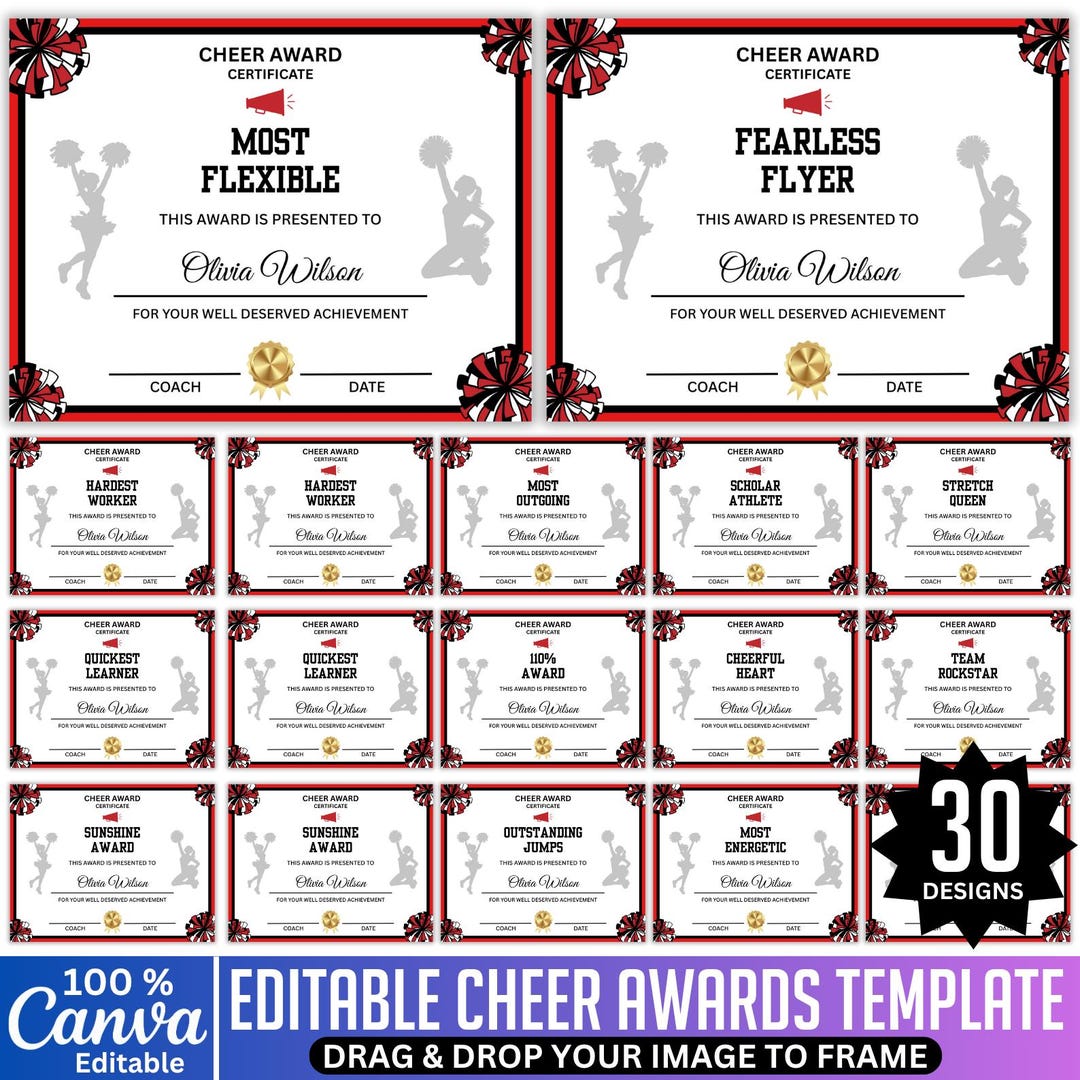 30 Cheerleading Certificates Template, Cheerleading Awards Canva ...