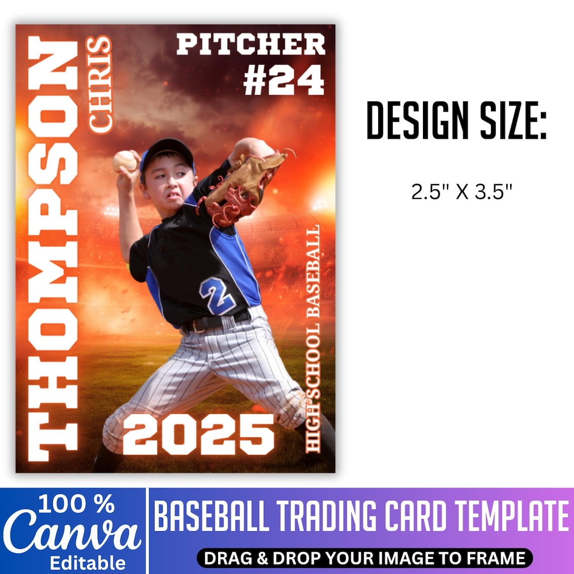 Baseball Trading Card Canva Template Set Bundle, Canva Editable Double ...