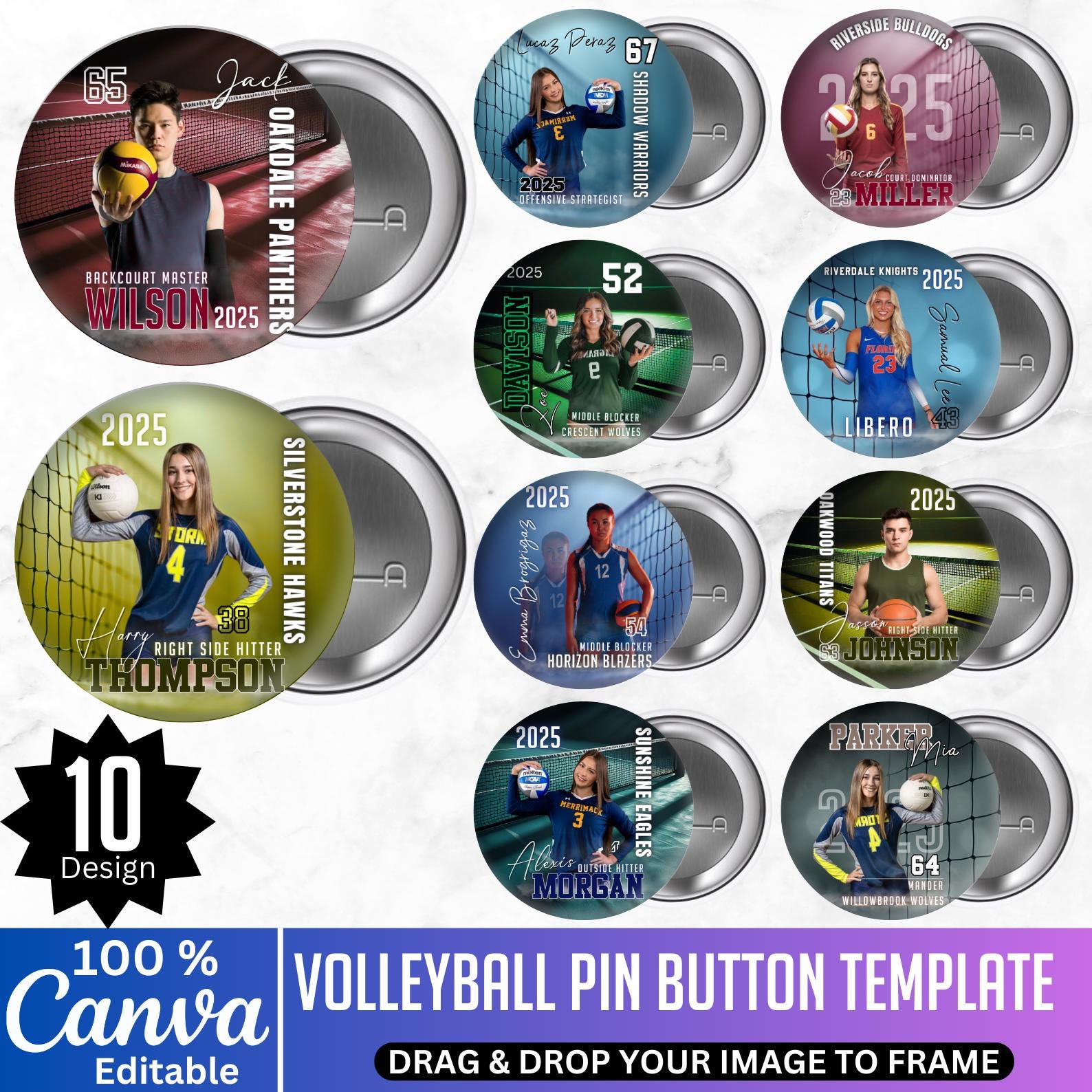 Volleyball Pin Button Template, Canva Editable Volleyball Sticker ...