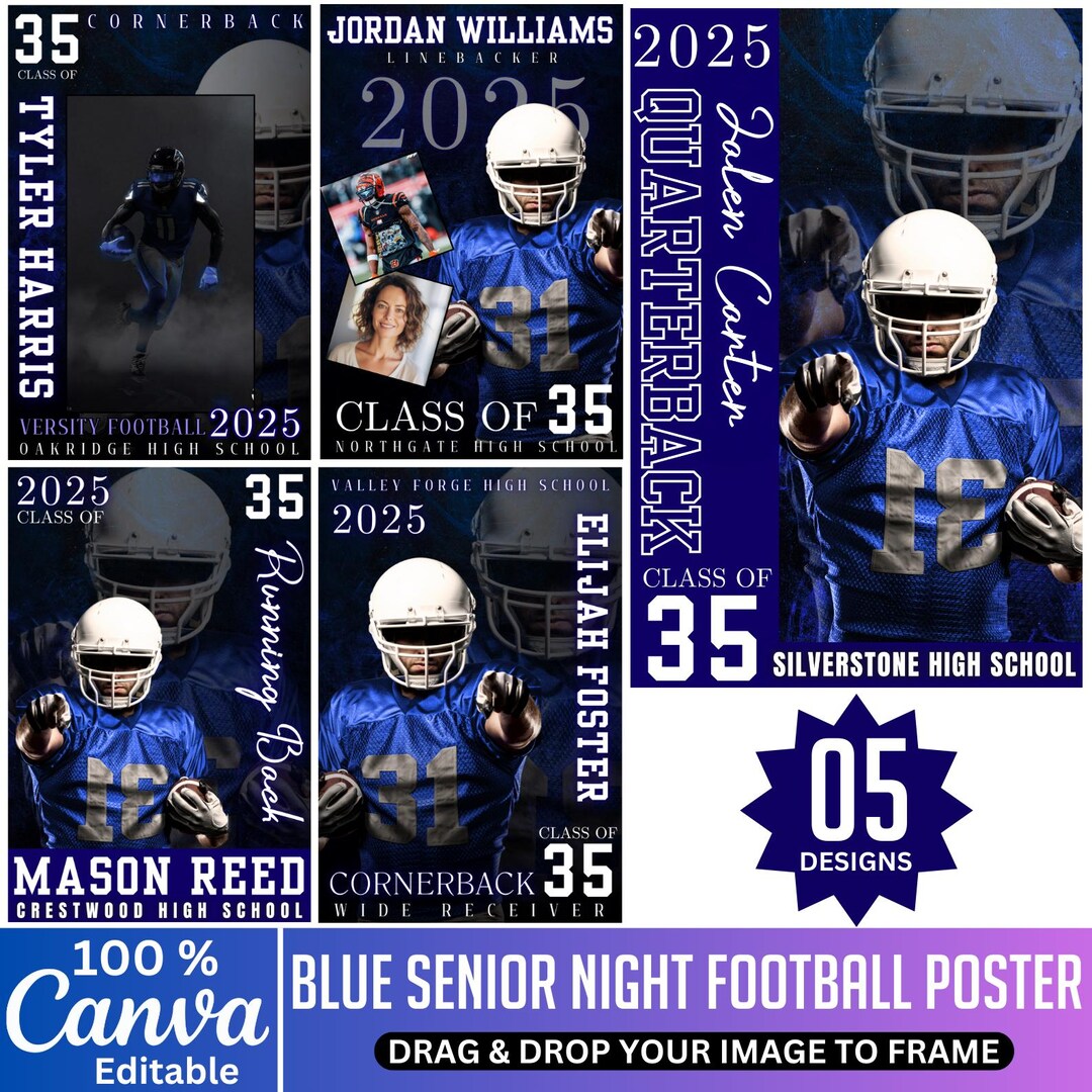 05 Blue Football Poster Canva Editable Template, Football Senior Night ...