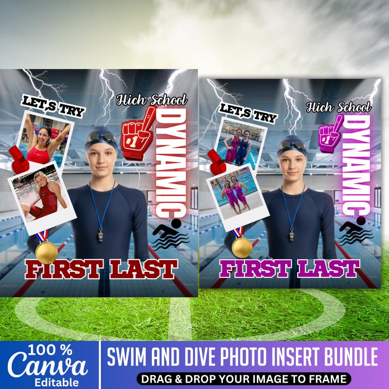 Swim and Dive Poster Bundle Template, Custom Photo Insert Dive Banner ...