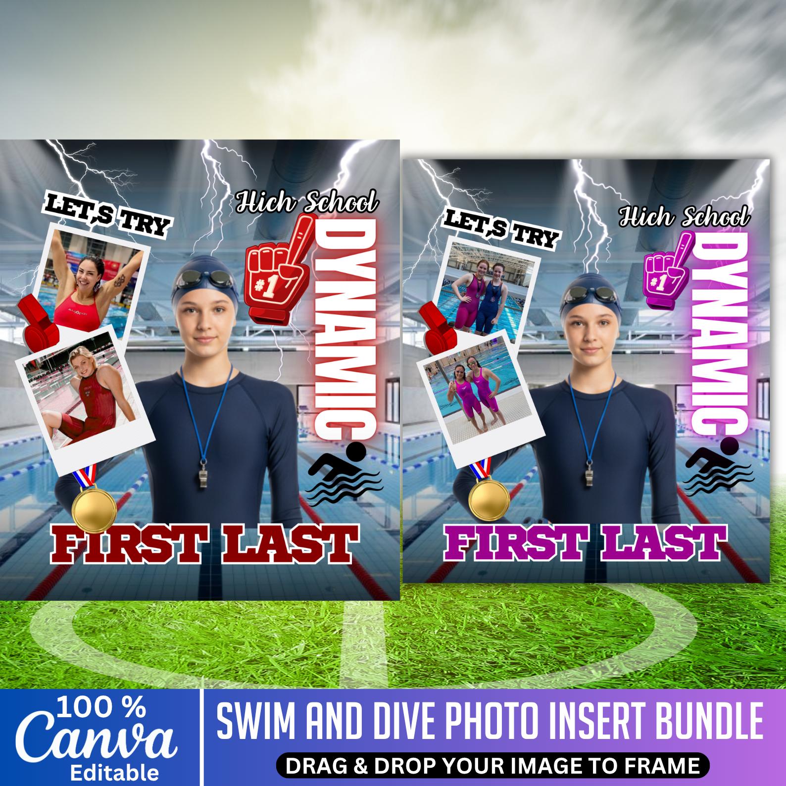 Swim and Dive Poster Bundle Template, Custom Photo Insert Dive Banner ...