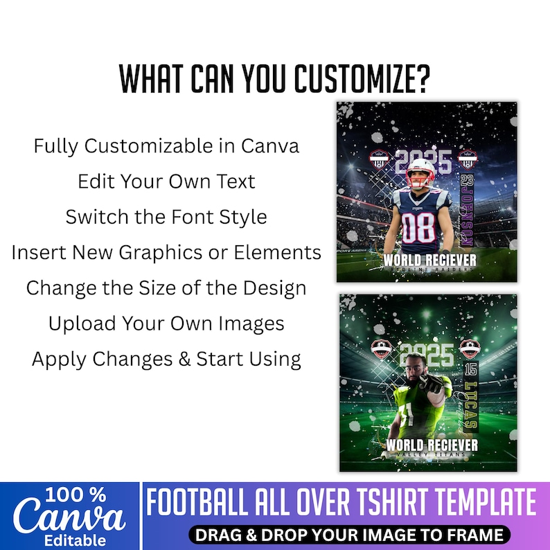 20 Football All Over T Shirt Poster Canva Template, Editable Football ...