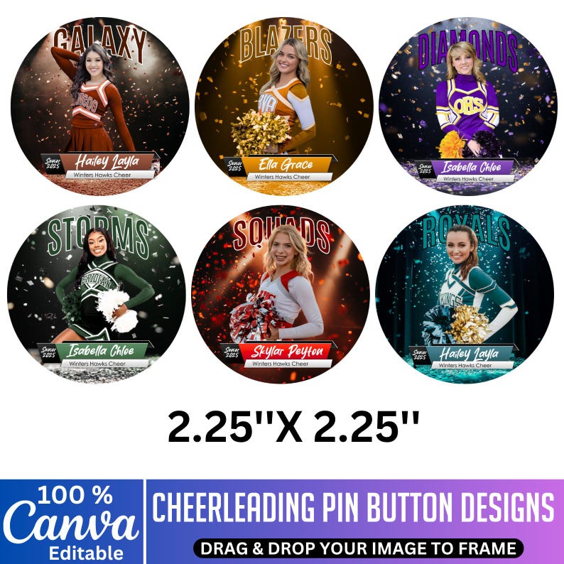 Cheerleading Pin Button Template, Canva Editable Cheerleading Sticker ...