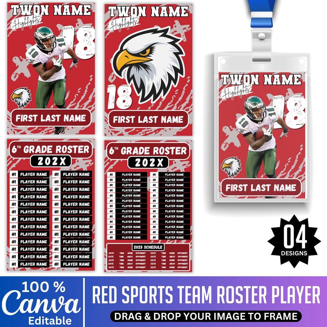 Sports Team Roster Canva Template, Editable Team Roster Card, Team ...