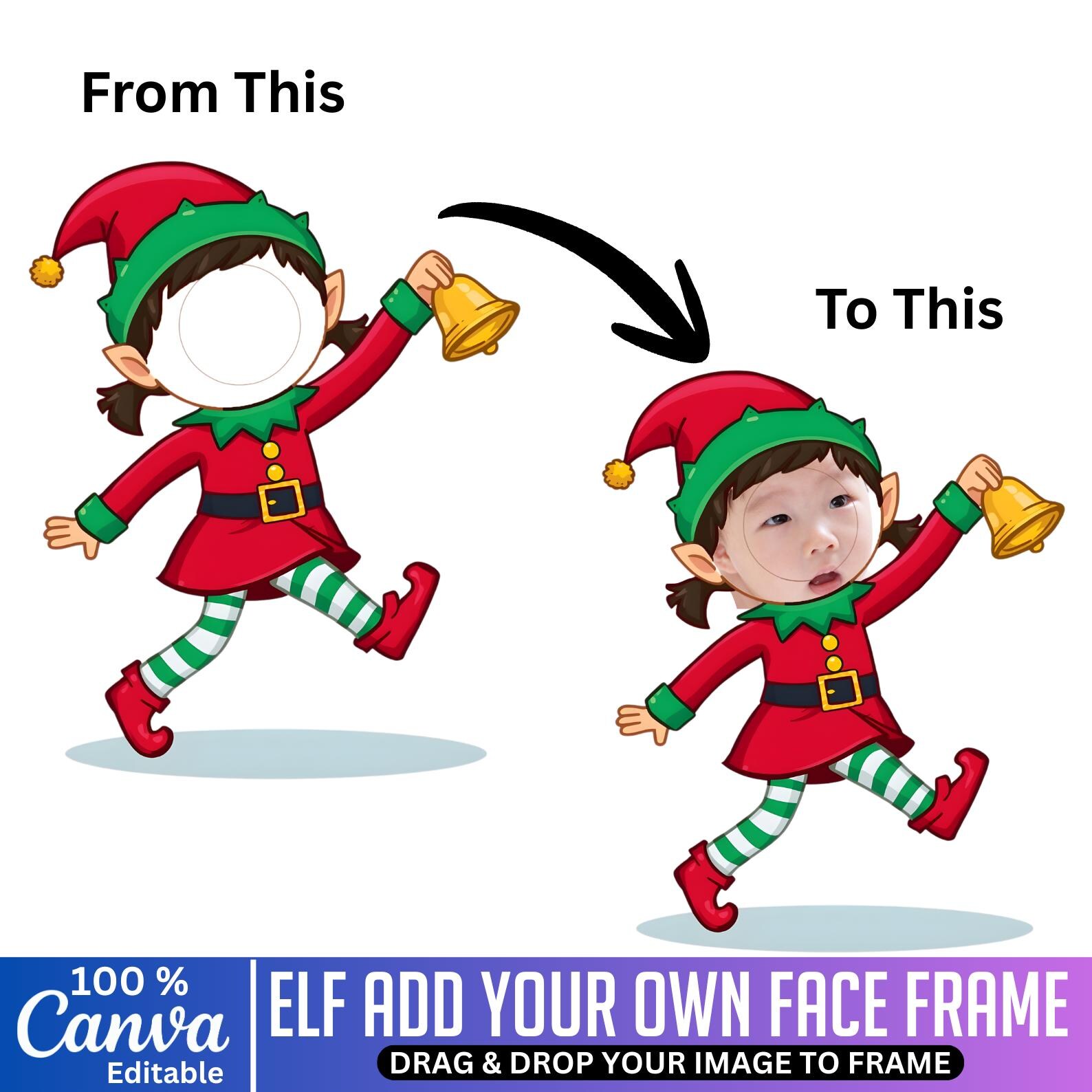 39 Elf Add Your Own Face Photo Frames Bundle, Santa, Elf Face, Canva ...