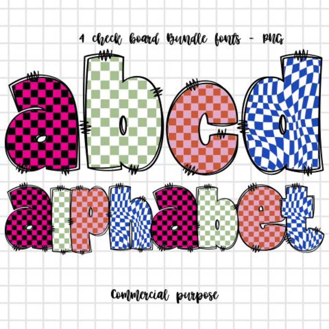 Check Board Pattern Alphabet Clipart, Checkboard Doodle Letters ...