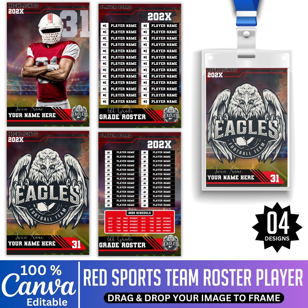 Sports Team Roster Canva Template, Team Roster Card for Player Photo ...