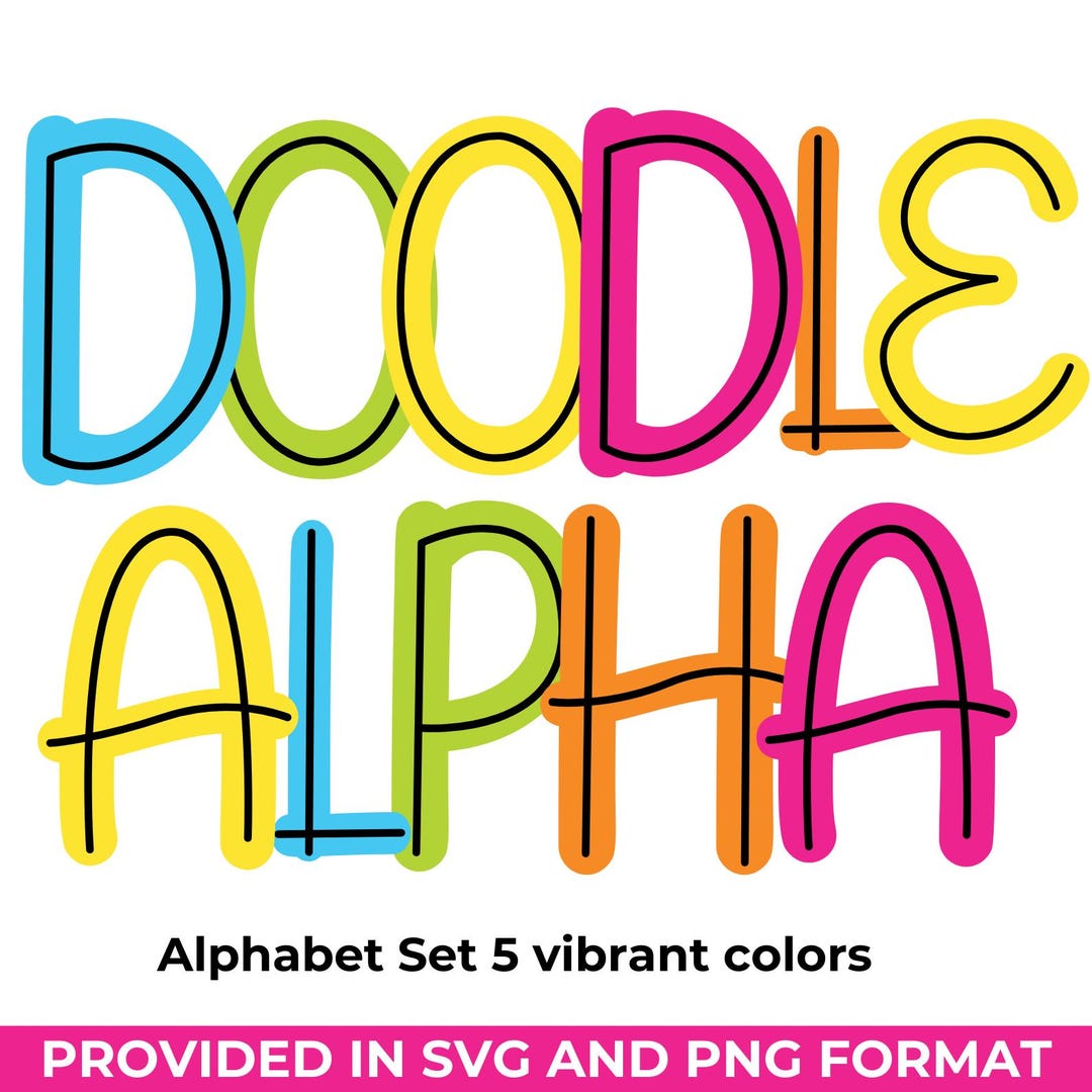 Black Center Line Alpha, Doodle Alphabet Svg Design, Doodle Sublimation ...