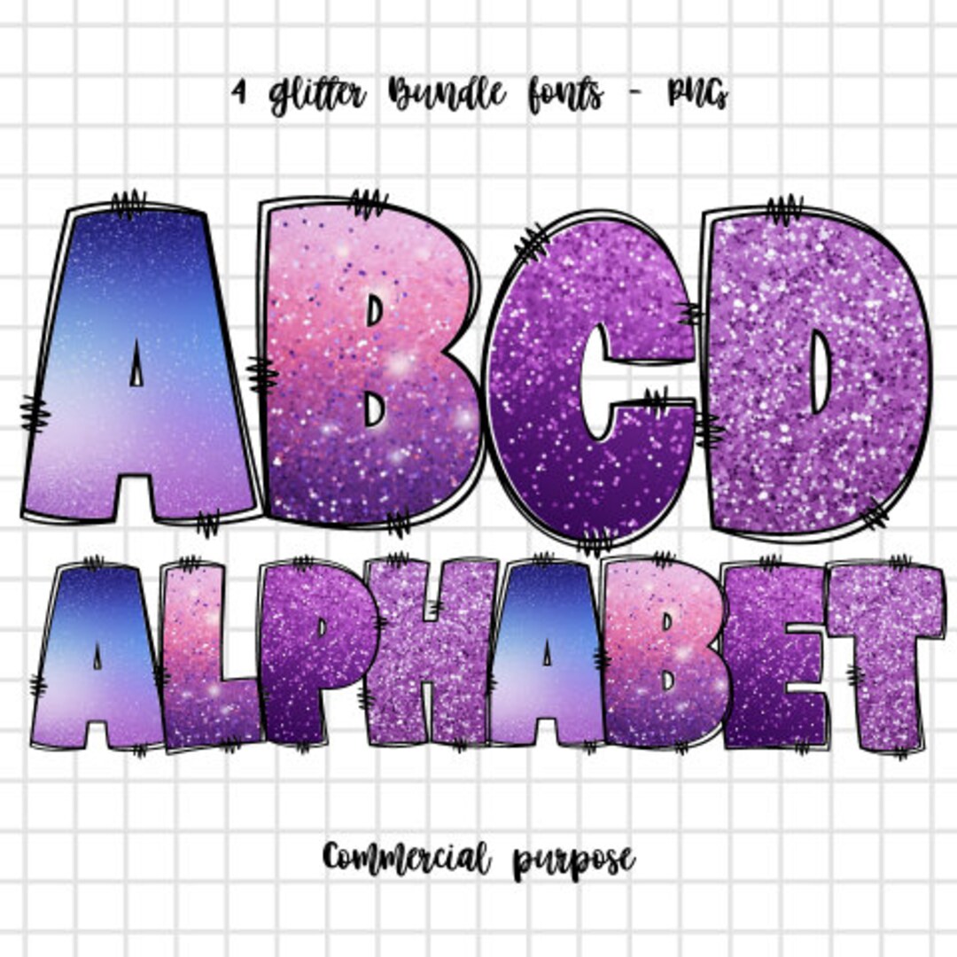 Purple Glitter Doodle Alphabet Bundle, Doodle Letters PNG, Alpha Pack ...