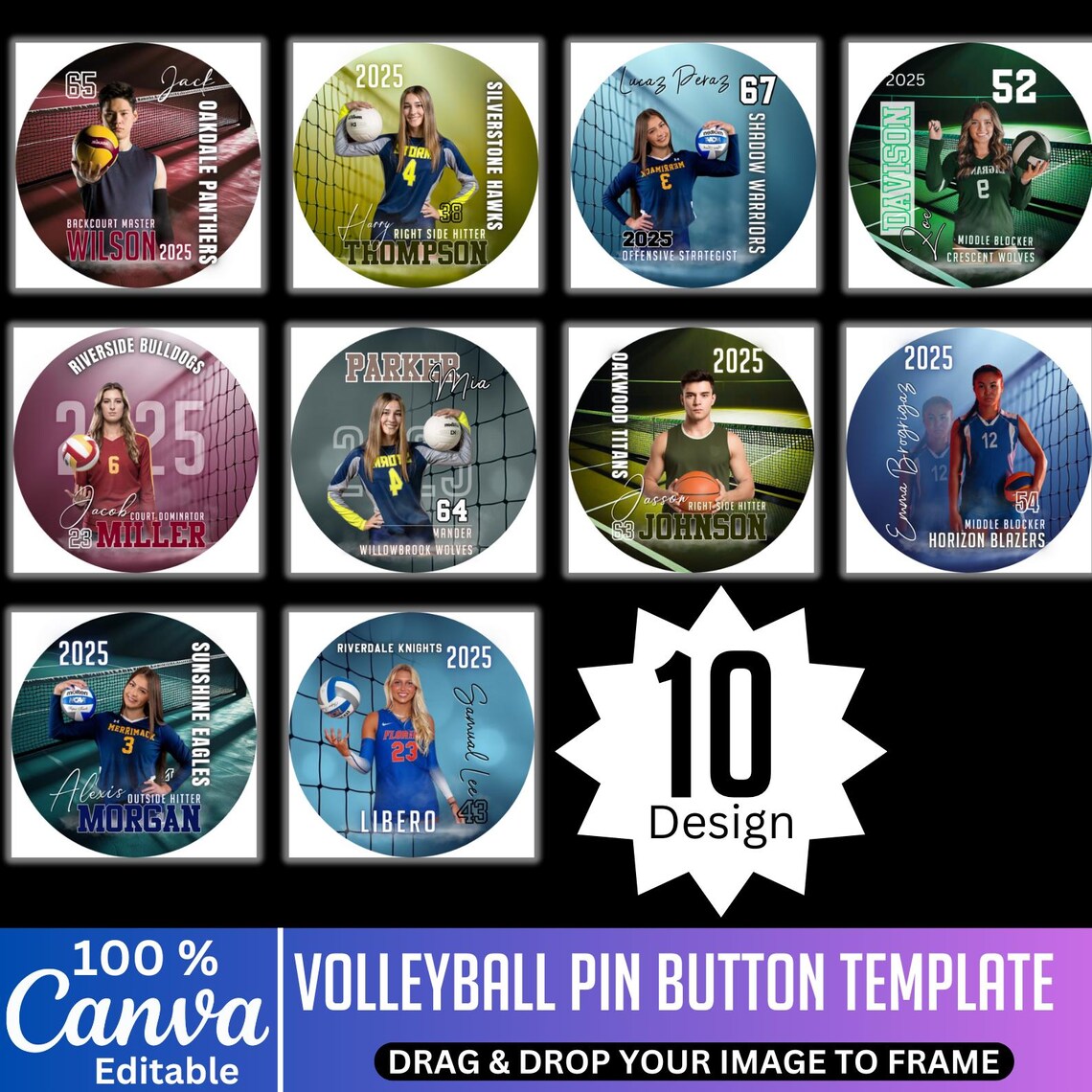 Volleyball Pin Button Template, Canva Editable Volleyball Sticker ...