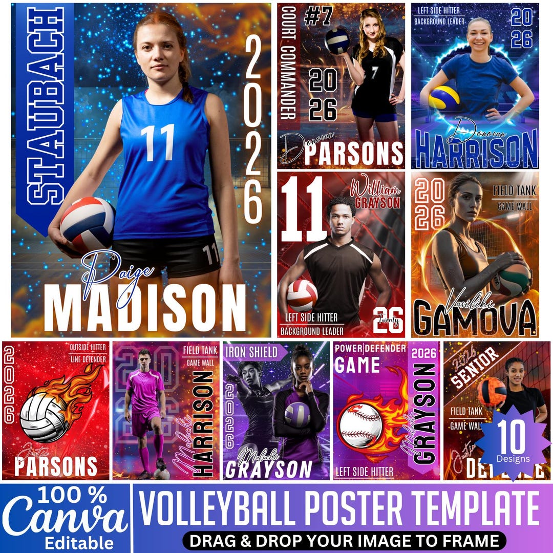 10 Volleyball Poster Canva Template, Custom Editable Volleyball Poster ...
