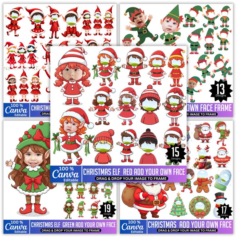 Christmas Add Your Own Faces Frames Mega Bundle, DIY Elf Face ...