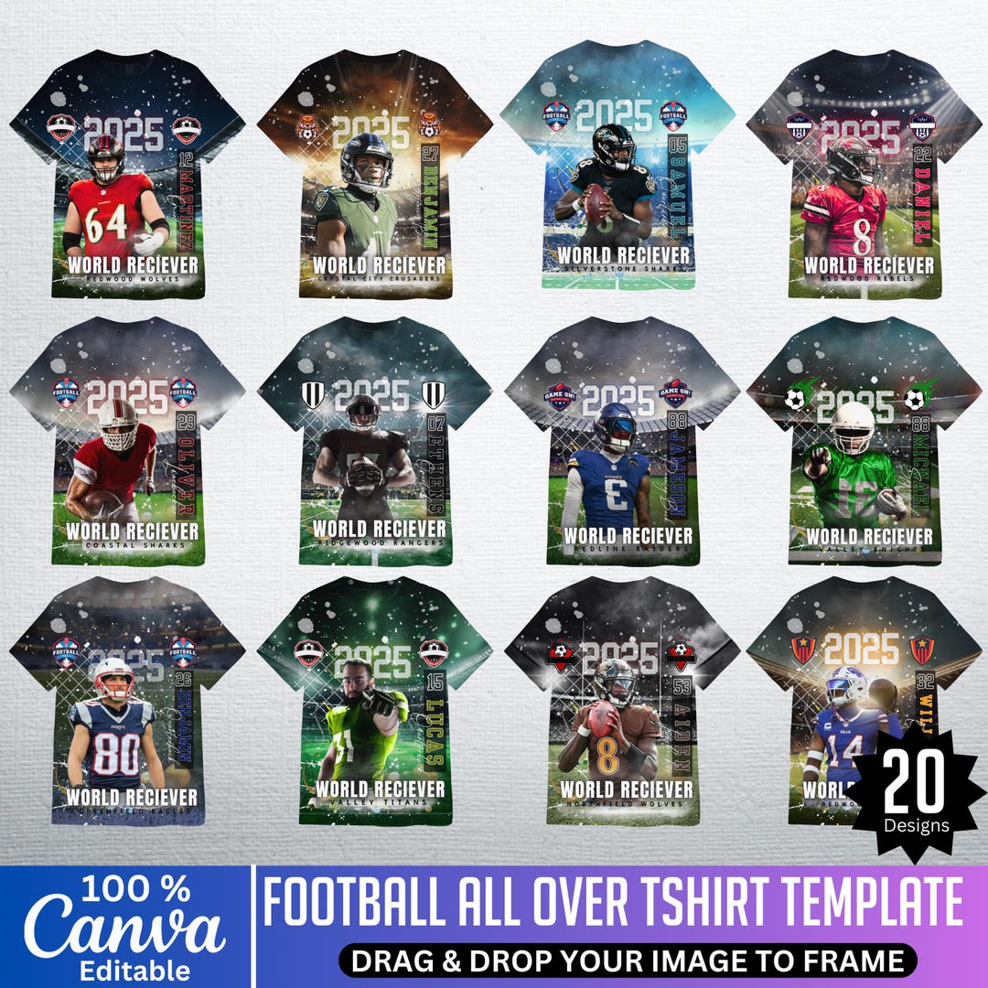 20 Football All Over T Shirt Poster Canva Template, Editable Football ...