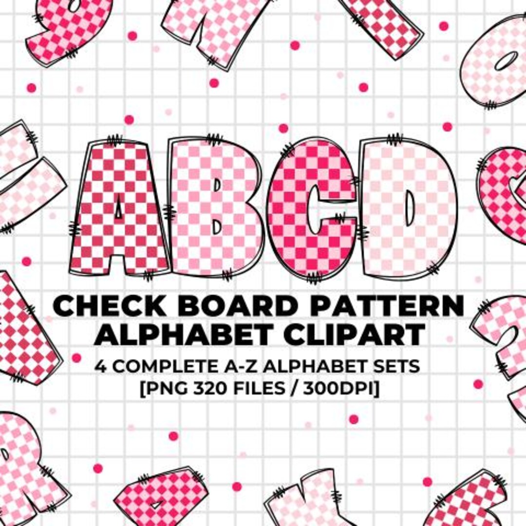 Check Board Pattern Alphabet Clipart, Checkboard Doodle Letters ...
