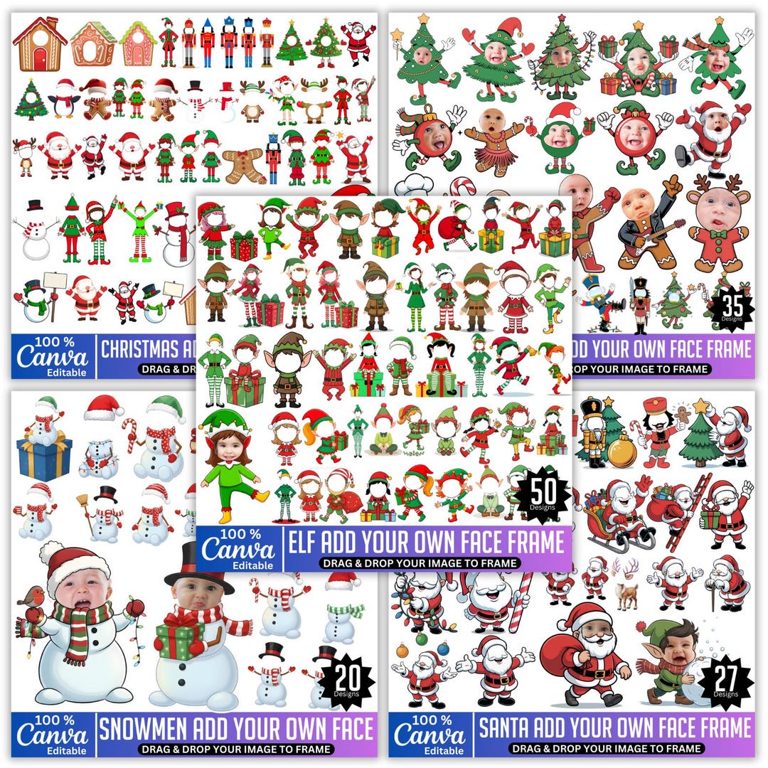 Christmas Add Your Own Faces Frames Mega Bundle, DIY Elf Face ...