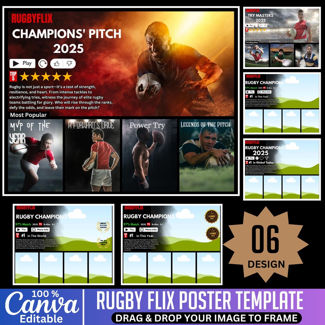 06 Editable Rugby Flix Movie Poster Template, Customizable Rugby ...